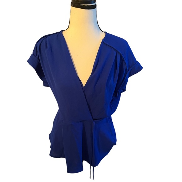Monteau | Tops | Monteau Faux Wrap Top Blouse Size Large In Cobalt Blue ...